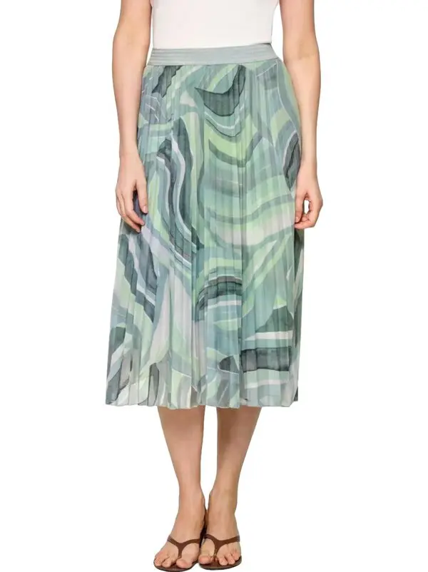 BETTY BARCLAY Abstract Print Pleated Midi Skirt - Blue