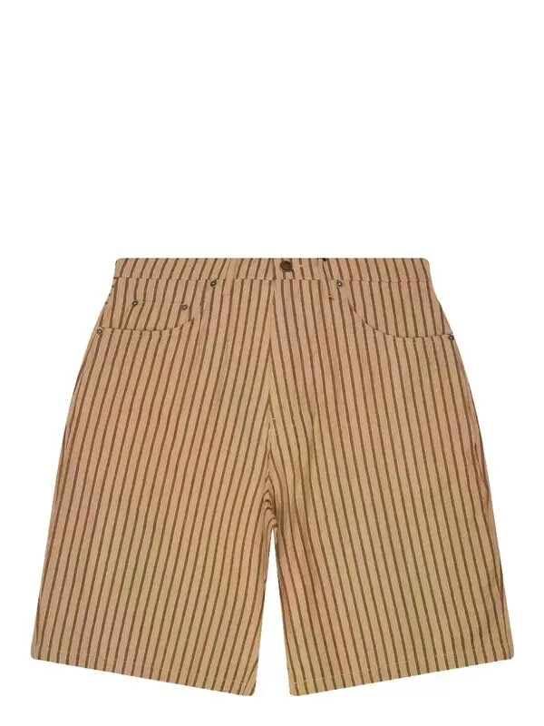 PLEASURES Cat Print Striped Shorts - Neutrals