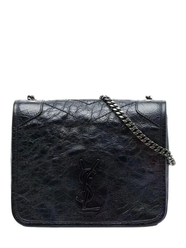 Saint Laurent Niki Crinkled Calfskin Wallet On Chain Crossbody Bag - Black