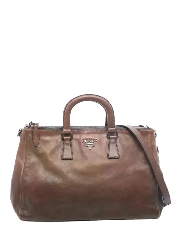 Prada 2000s Metal Logo Tote Bag - Brown