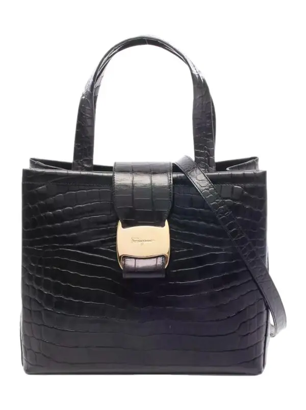 FERRAGAMO Vala Crocodile-effect Handbag - Black