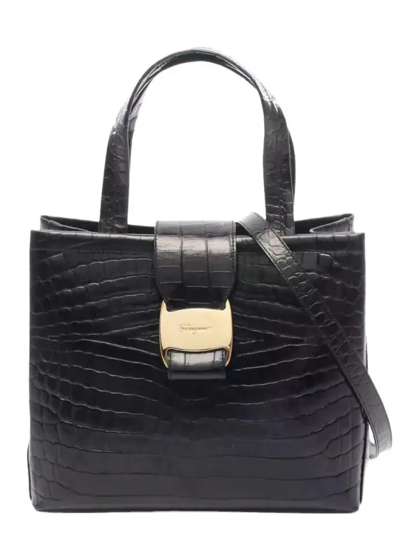 FERRAGAMO Vala Crocodile-effect Handbag - Black