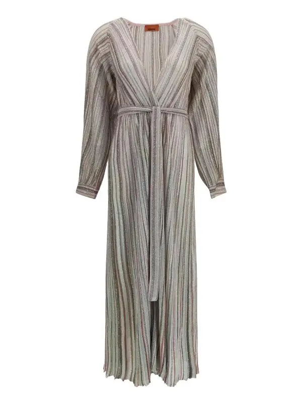 Missoni Long Ribbed Cardigan With Belt And Sequins - Pink