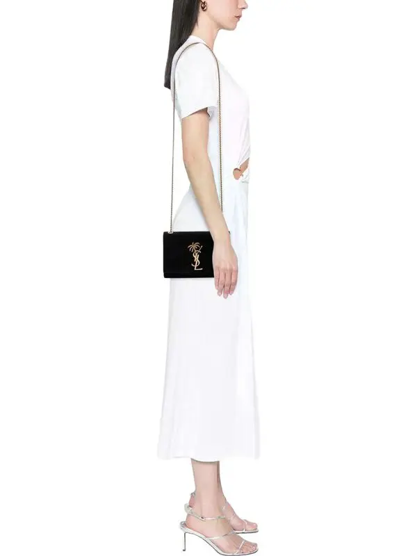 Saint Laurent Suede Monogram Kate Crossbody Bag - Black