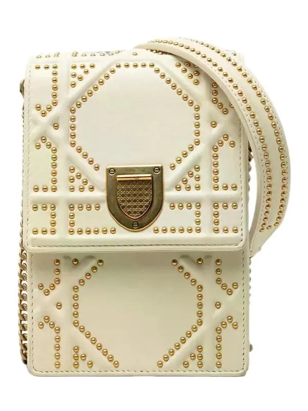 Dior 2017 Studded Lambskin Vertical Diorama Crossbody Bag - Neutrals