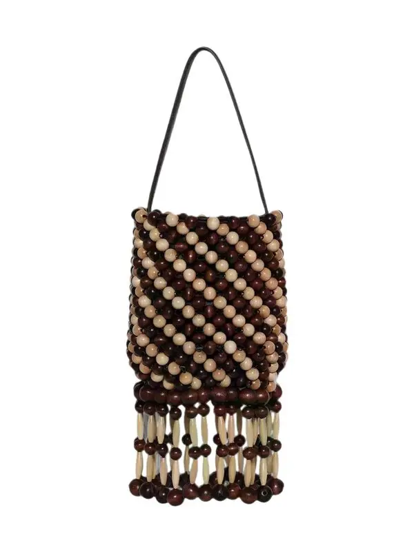 Rabanne Beaded Bucket Bag With Fringe - Brown
