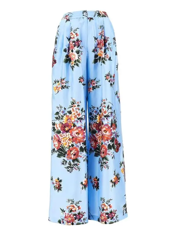 Dolce & Gabbana Floral Print Silk Trousers - Blue