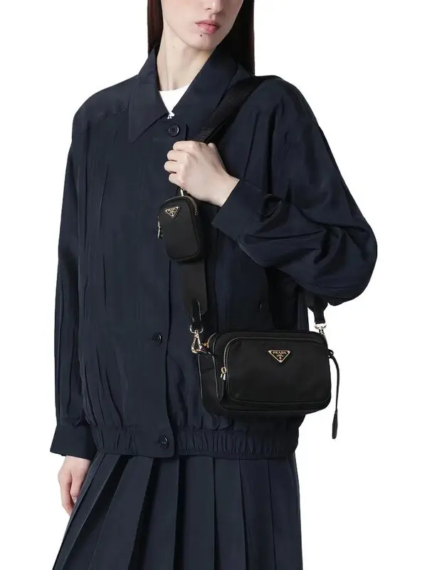 Prada Calf Leather & Recycled Polyamide Crossbody Bag With Detachable Pouch - Black