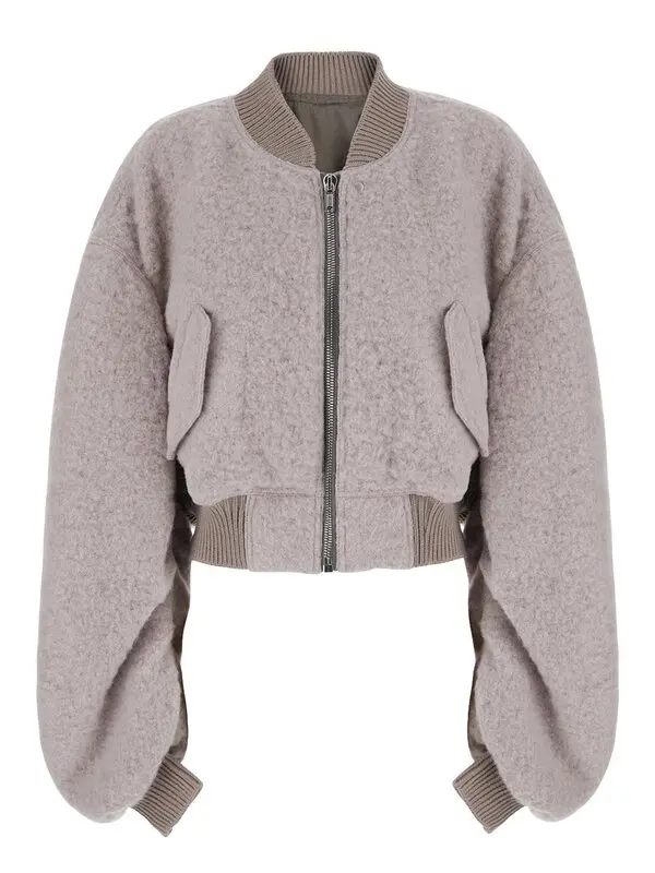 Rick Owens Faded Pink Wool Bomber Jacket With Ruched Sleeves - Multicolor