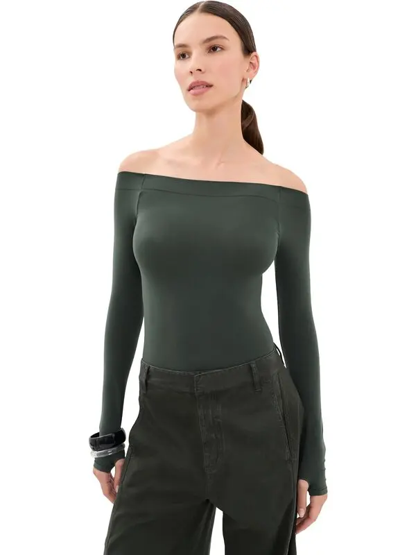Commando Ballet Off Shoulder Thong Bodysuit With Thumbholes - Hazel