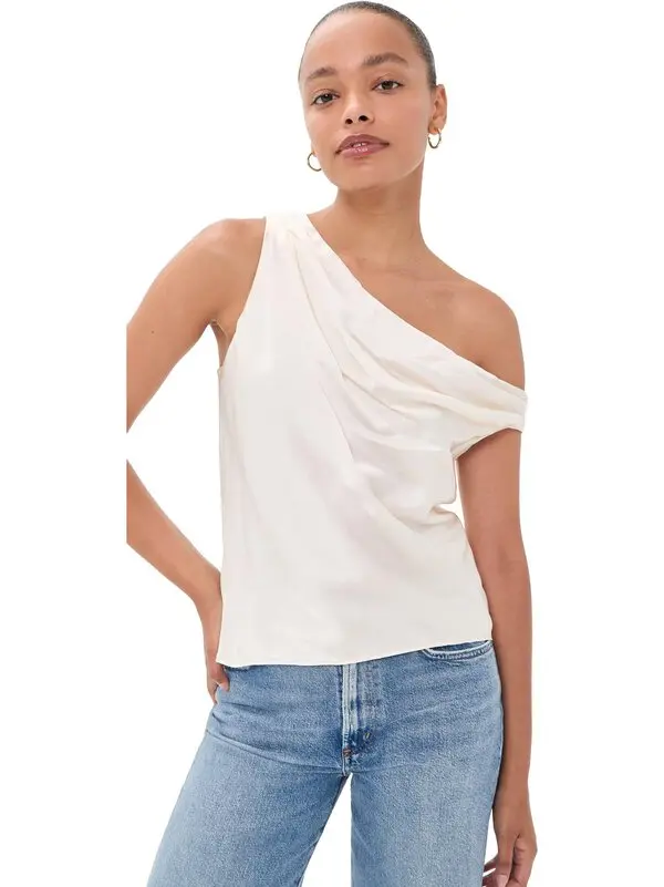Cami Nyc Kayo Asymmetrical Draped Silk Top - Macadamia