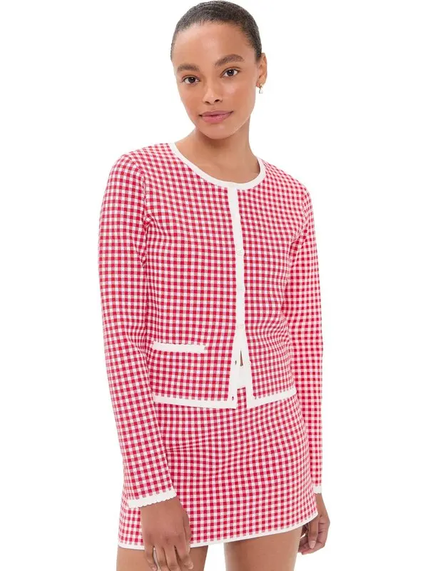 Posse Micah Cardigan In Gingham Check - Red Gingham
