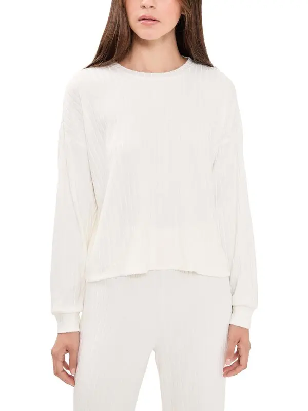 Z Supply Daydream Ribbed Crew Neck Long Sleeve Top - Bone
