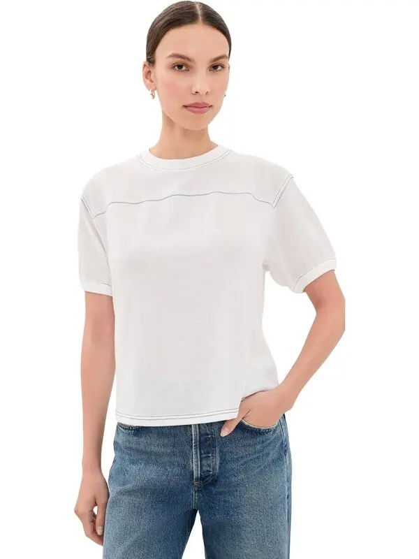 Good American The Gym Tee With Contrast Seam Detailing - Chalk