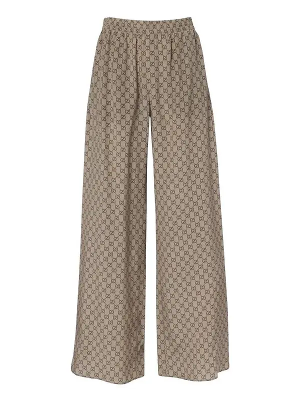 Gucci Gg Silk Crêpe De Chine Palazzo Pants - Beige