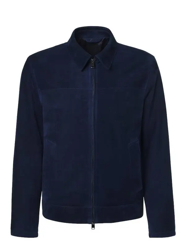 Brioni Navy Suede Blouson Jacket - Blue