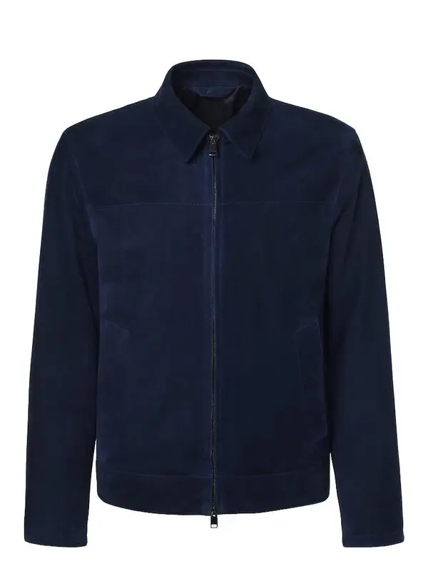 Brioni Navy Suede Blouson Jacket - Blue