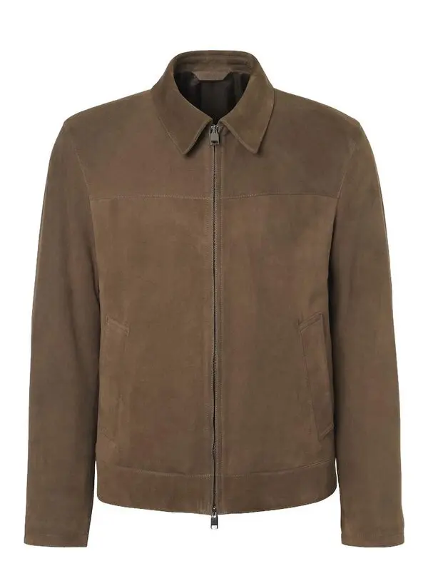 Brioni Navy Suede Blouson Jacket - Brown