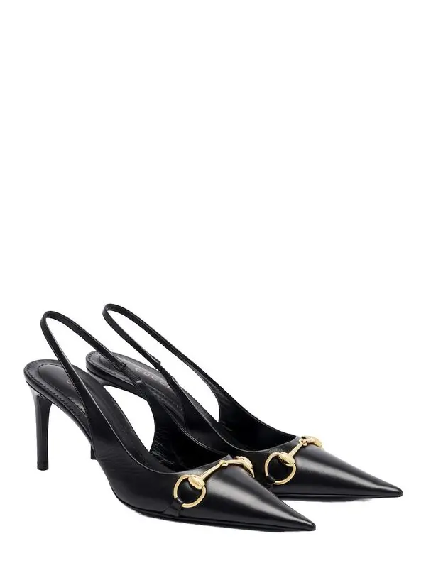 Gucci Donna Horsebit Leather Slingback Pumps - Black