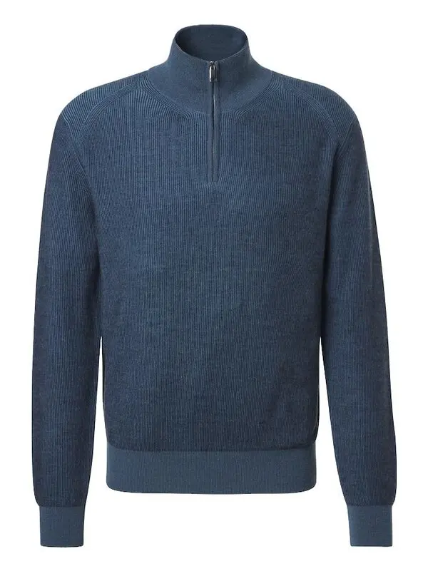 Brioni Cashmere And Wool Half-zip Sweater - Blue