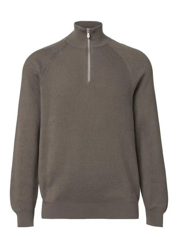 Brunello Cucinelli Ribbed-knit Half-zip Cotton Sweater - Grey