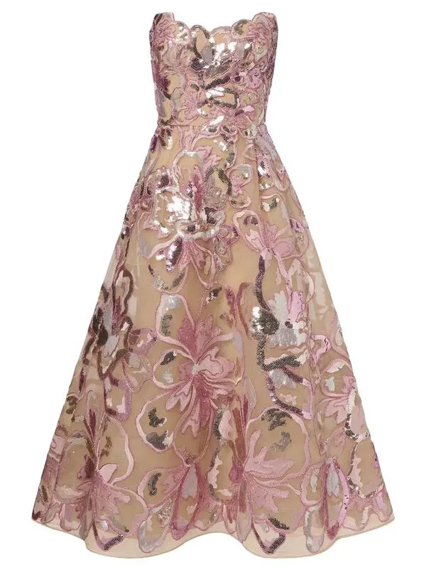 Elie Saab Embellished Tulle Bustier Dress - Pink
