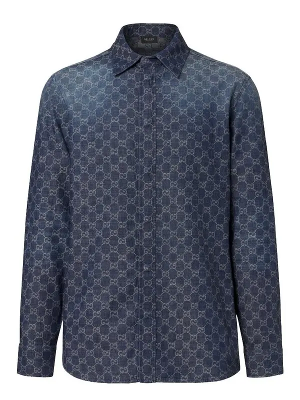 Gucci Gg Cotton Chambray Jacquard Shirt - Blue