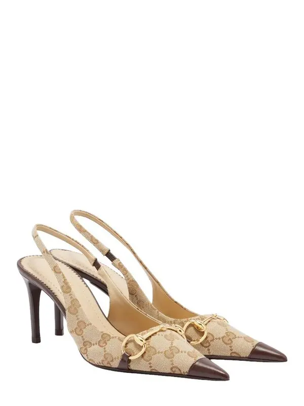 Gucci Donna Gg Canvas Slingback Pumps - Brown