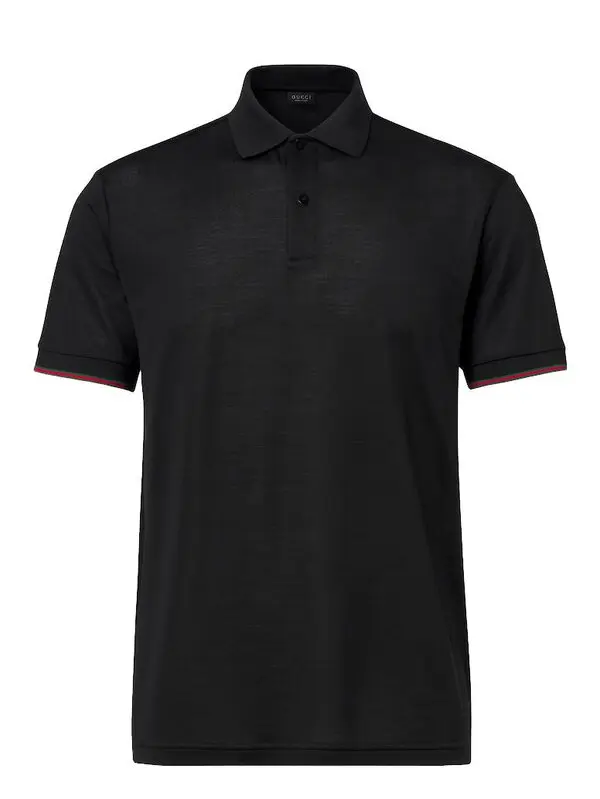 Gucci Web Stripe Silk Jersey Polo Shirt - Black