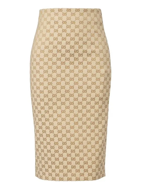 Gucci Gg Canvas Cotton-blend Pencil Skirt - Beige