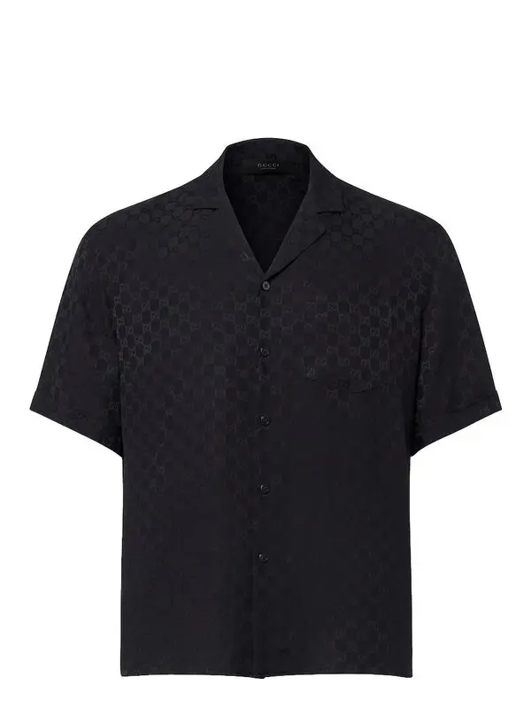 Gucci Gg Jacquard Silk Bowling Shirt - Blue