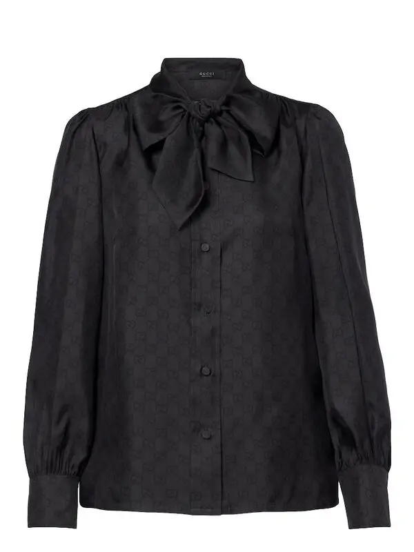 Gucci Gg Tie-neck Silk Blouse - Black