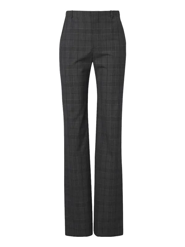 Gucci Checked Wool Straight-leg Trousers - Grey