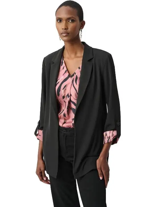 Joseph Ribkoff Woven Twill Printed Cuffs Blazer - Black/multi