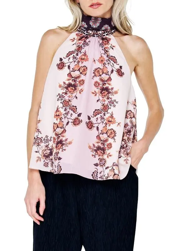 CIEBON Floral Print Halter Neck Top - Brown Multi