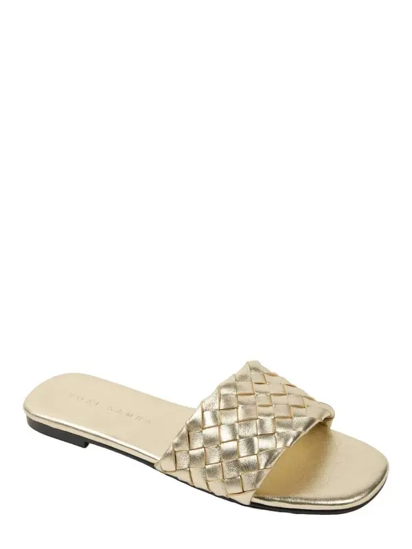 Yosi Samra Nathalie Metallic Woven Leather Slide Sandals - Gold
