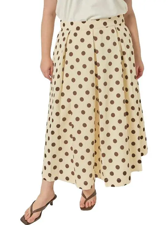 English Factory Polka Dot Pleated Midi Skirt - Cream