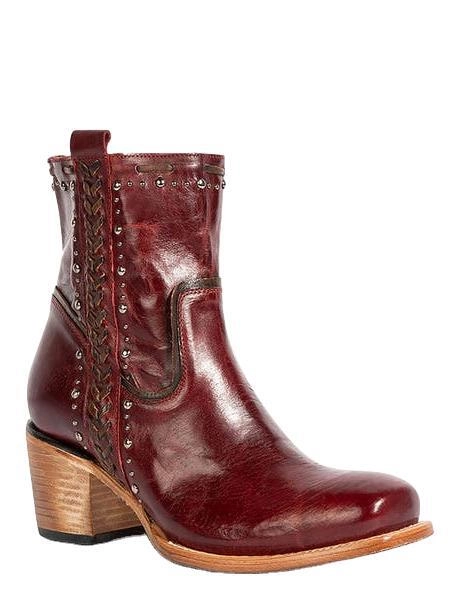 FREEBIRD Duke Bootie With Braided Trim And Stud Embellishments - Red