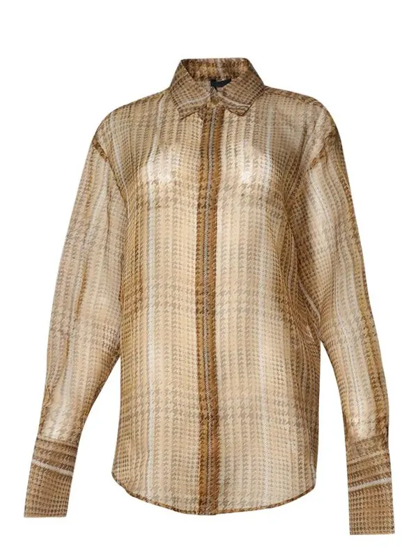 MUGLER Sheer Organza Prince De Galles Shirt - Cream