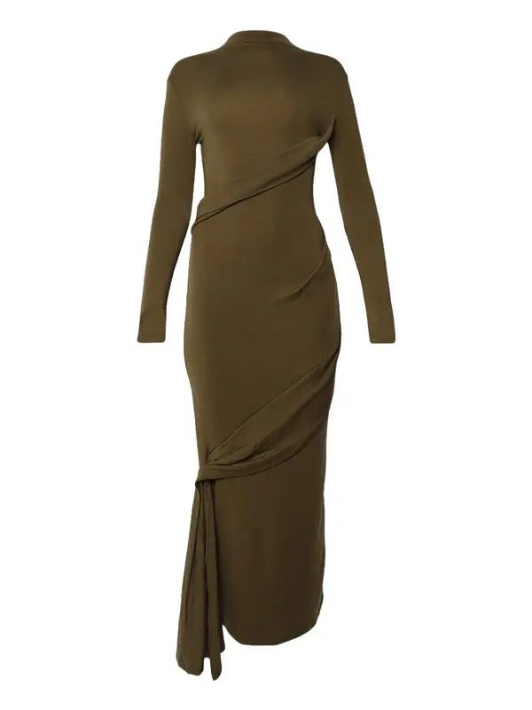 MUGLER Draped Turtleneck Midi Dress - Green