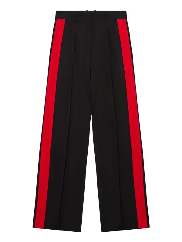 Loewe Mid Waist Straight Leg Trousers With Red Side Stripe - Black