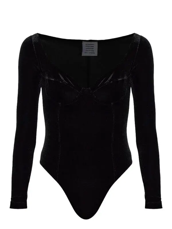 Vetements Velvet Long Sleeve V-neck Bodysuit - Black
