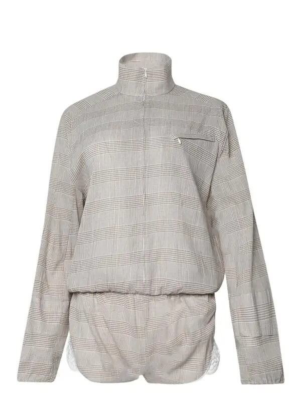 Christopher Esber Batiste Embroidered Handkerchief One Piece Sepia Check - Beige