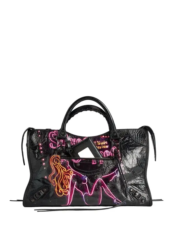 Balenciaga Le City Bag Medium With Slipper Artwork - Black