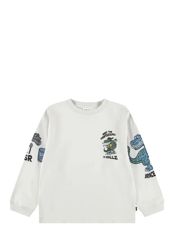 MOLO Long Sleeve "rube" T-shirt With Dinosaur Graphic - Gray