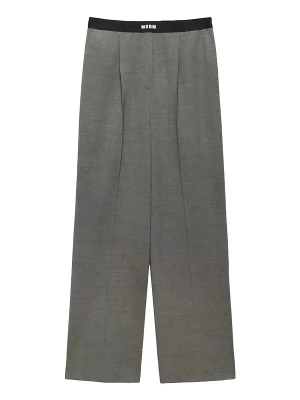 MSGM Logo Waistband Pleated Wide Leg Trousers - Grey