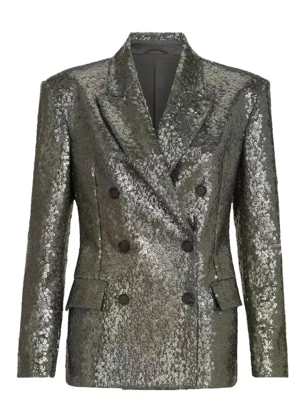Brunello Cucinelli Sequined Double-breasted Virgin Wool Blazer - Grey