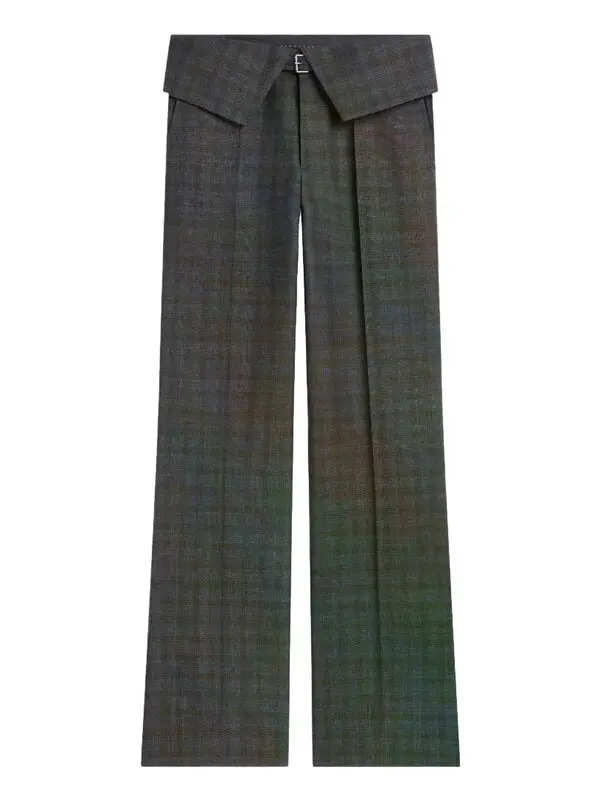 Dries Van Noten Folded Wool Belted Plaid Trousers - Grey