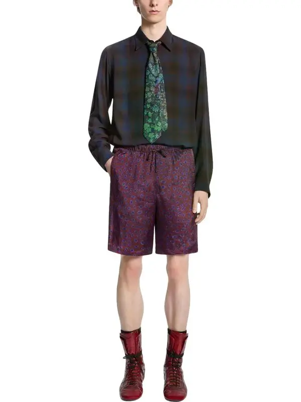 Dries Van Noten Loose Fit Viscose-twill Shorts With Floral Stripe Print - Red
