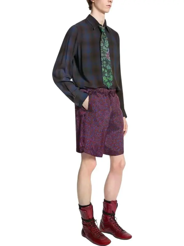 Dries Van Noten Loose Fit Viscose-twill Shorts With Floral Stripe Print - Red